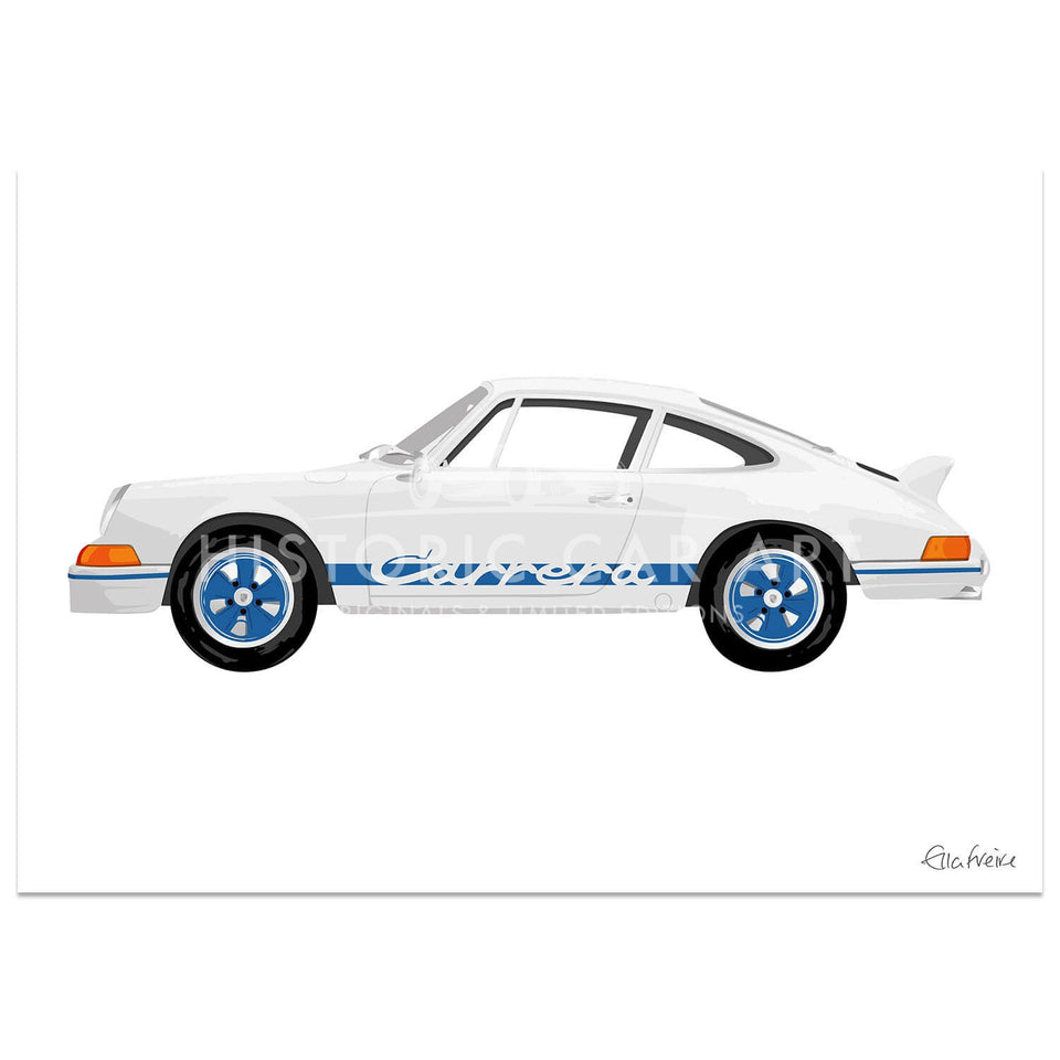 Ella FREIRE -Porsche Carrera RS | Blue | Art Print – Historic Car Art
